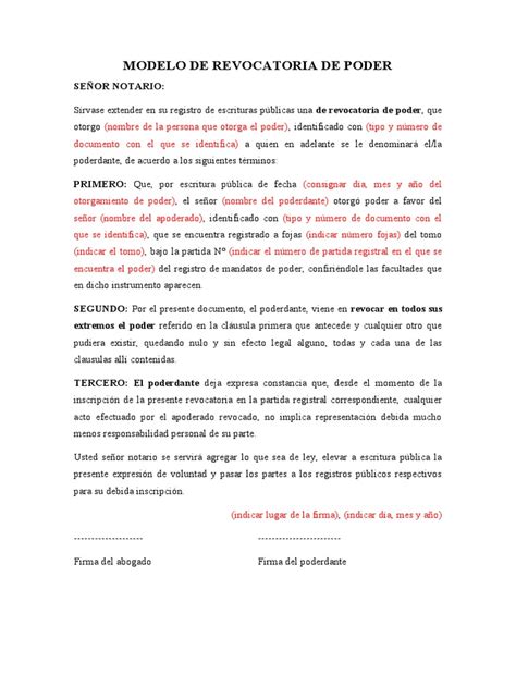 Modelo Minuta Revocatoria De Poder Pdf