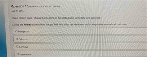 Solved Question Multiple Choice Worth Points MC Using Context Clues What Is The