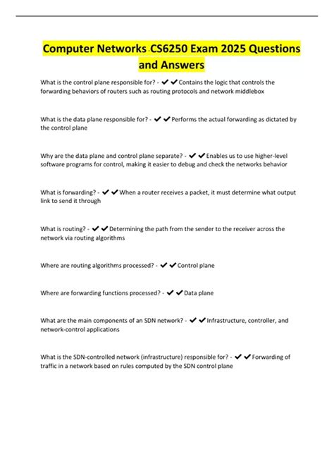 Computer Networks Cs6250 Exam 2025 Questions And Answers Computer