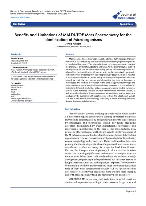 Benefits And Limitations Of Maldi Tof Mass Spectrometry For The Identification Of Microorganisms