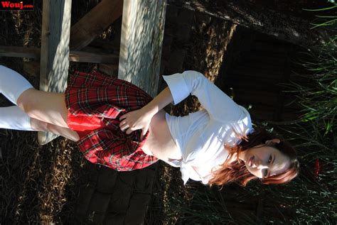 Sexy Schoolgirl Showing Her White Panties Outdoors 15 Photos