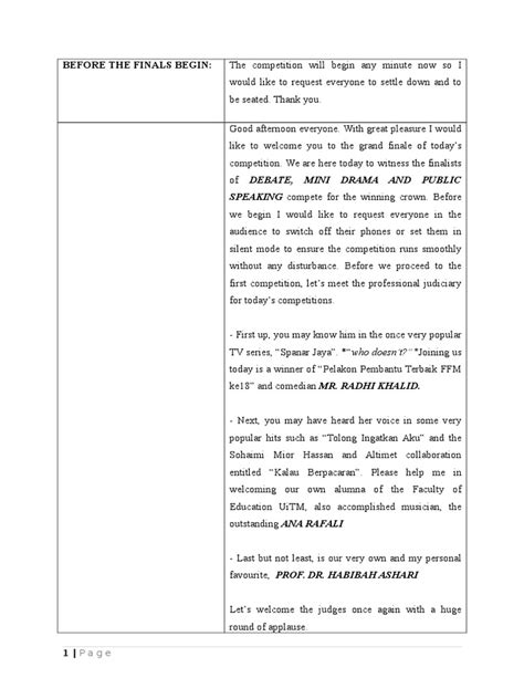 An Mc Script For Final Showcase Public Speaking Public Sphere