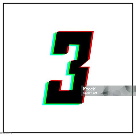 숫자 3 세 벡터 데싱 로고 동적 분할 색상 숫자의 그림자 빨간색 녹색 흰색 배경에 검은 색 프레임에 파란색 소셜 미디어 디자인 요소 기념일 축하 인사말 0명에 대한 스톡