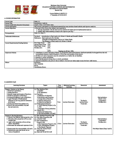 Math 111 Syllabus Pdf Sequence Function Mathematics
