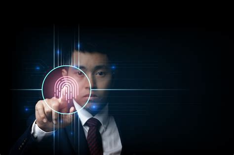 Premium Photo Businessman Scan Fingerprint Biometric Identity And