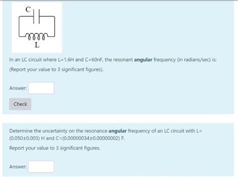 solved id l in an lc circuit where l 1 6h and c 60nf the