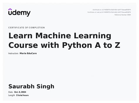 machine learning certificate pdf