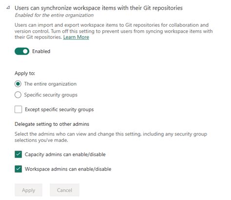 Git tümleştirmesi yönetici ayarları Microsoft Fabric Microsoft Learn