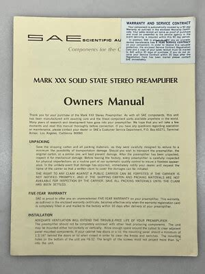 Sae Mark Xxx 30 Original Owners Manual Free Shipping Ebay