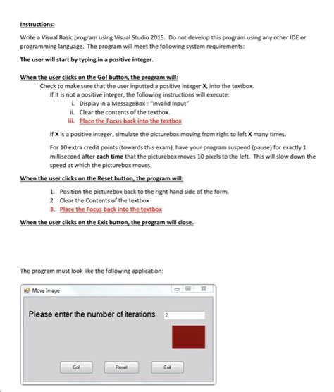 solved instructions write a visual basic program using
