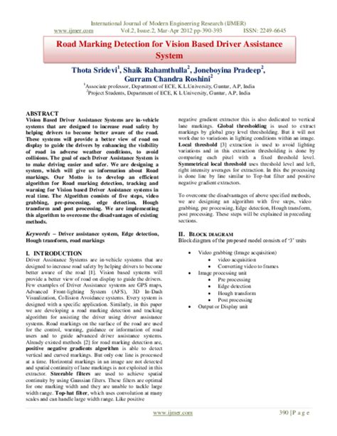 Pdf Road Marking Detection For Vision Based Driver Assistance System
