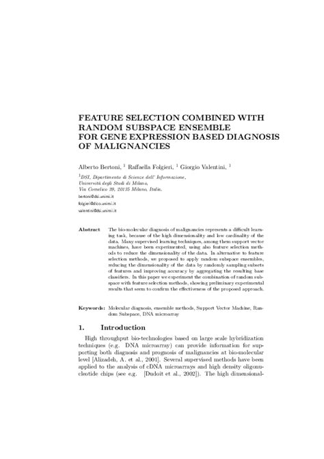 Pdf Feature Selection Combined With Random Subspace Ensemble For Gene