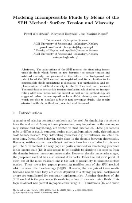 Pdf Modeling Incompressible Fluids By Means Of The Sph Method
