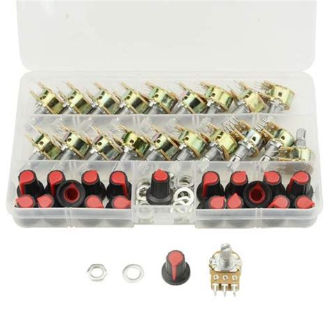 20 Pcs B10k 10k Ohm Knurled Shaft Dual Rotary Taper Potentiometer With Cap Kit B10k