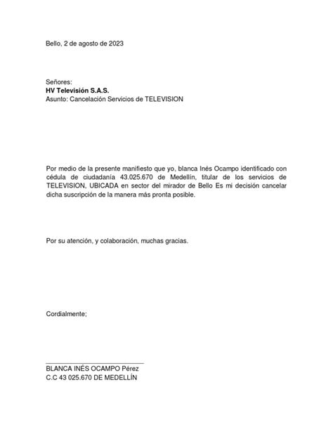 Carta De Cancelacion Pdf