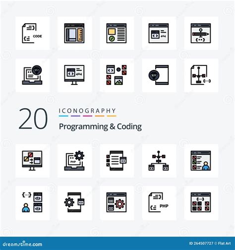 20 Programming And Coding Line Filled Color Icon Pack Like Develop Code Development Device