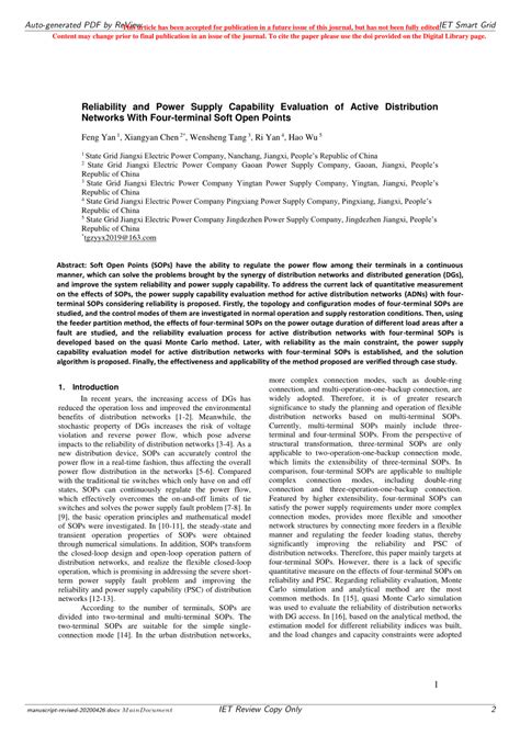 Pdf Reliability And Power Supply Capability Evaluation Of Active Distribution Networks With