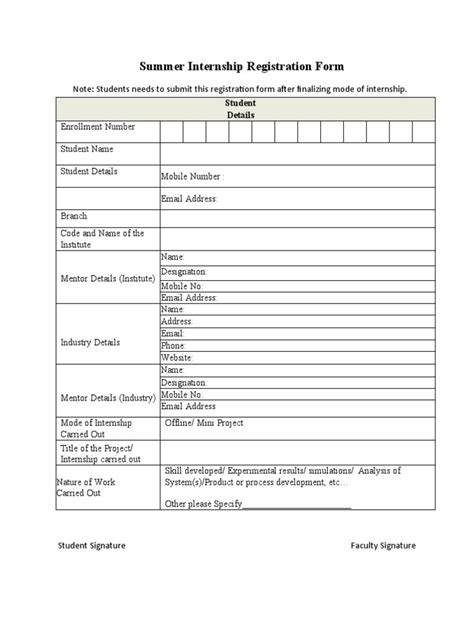 Registration Form Internship 2 Pdf