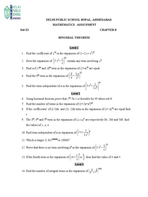 Binomial Theorem 2017 18 Pdf Teaching Mathematics Mathematical Analysis