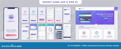 Online Payment Or Credit Cards App Ui Kit For Responsive Mobile App With Website Menu Stock