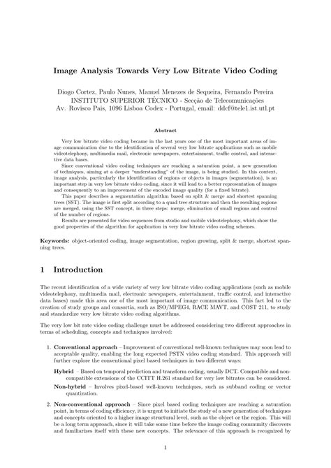 pdf image analysis towards very low bitrate video coding