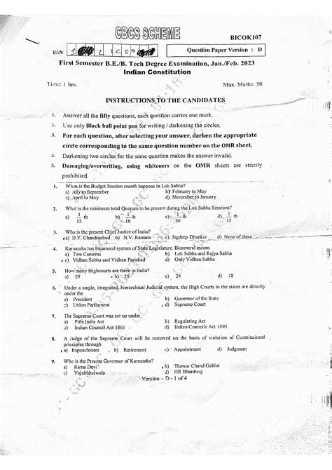 Practice Questions Of Indian Constitution 2023 Vtu Exam Computer
