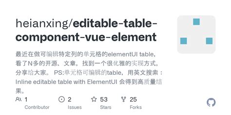 GitHub heianxing editable table component vue element 最近在做可编辑特定列的单元格的elementUI table看了N多的开源