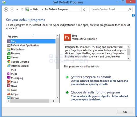 how to set a program as the default program on windows