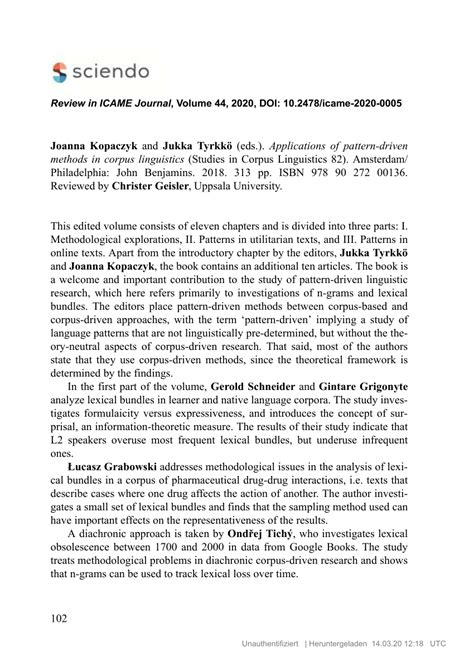 Pdf Applications Of Pattern Driven Methods In Corpus Linguistics