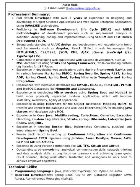 Akbar Shaik Java Developer Pdf Spring Framework Computing