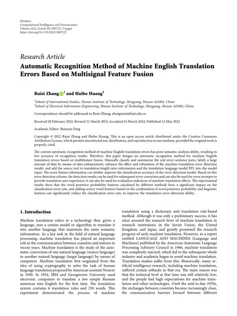 Pdf Automatic Recognition Method Of Machine English Translation