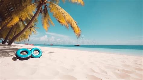 An Inflatable Swim Lap Against A Backdrop Of A Beach With Sand Palm Trees And The Ocean Tourist