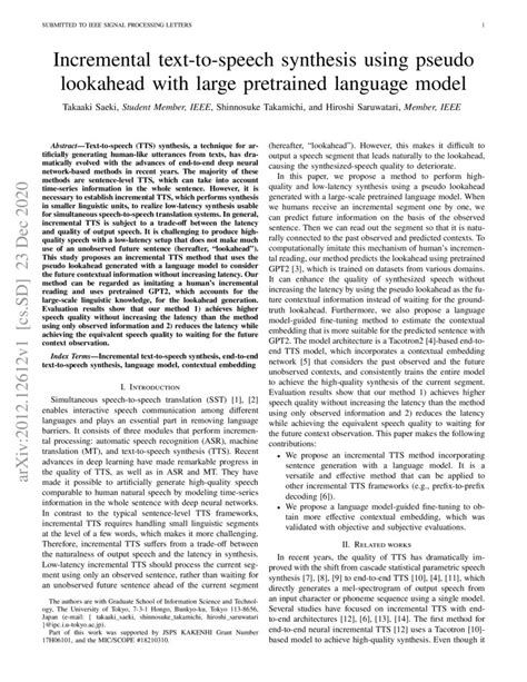 Incremental Text To Speech Synthesis Using Pseudo Lookahead With Large