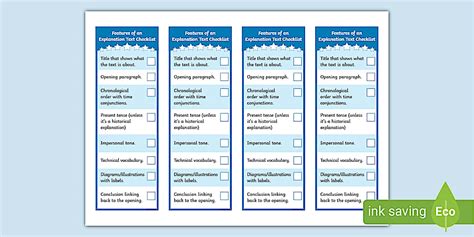 Features Of An Explanation Text Checklist Bookmark Twinkl