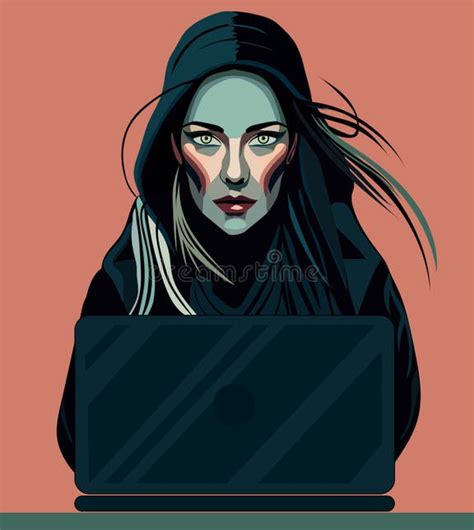 Hacker With Computer Hooded Girl With Laptop Stock Vector