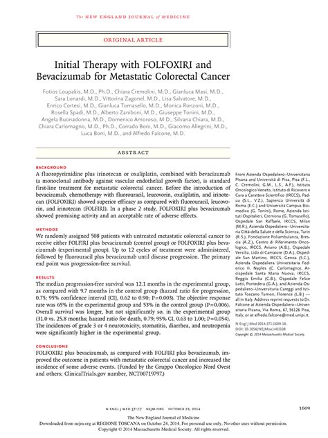 Pdf Initial Therapy With Folfoxiri And Bevacizumab For Metastatic
