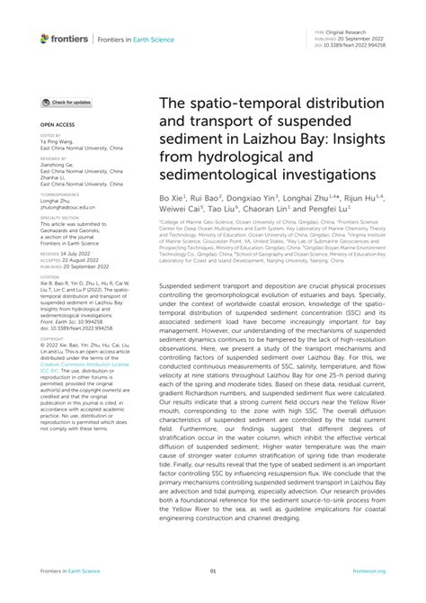 Pdf The Spatio Temporal Distribution And Transport Of Suspended Sediment In Laizhou Bay