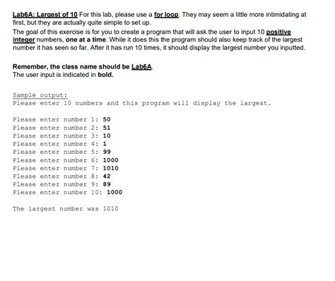 Solved Lab A Largest Of For This Lab Please Use A For Chegg Com