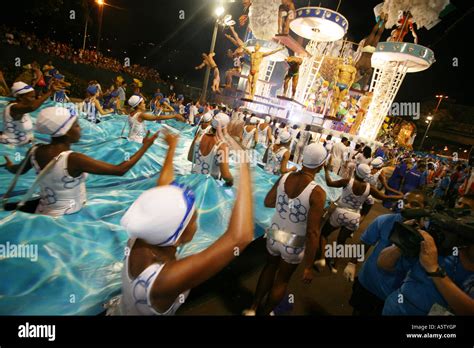 Floats And Samba Dancers In Amazing Costumes Prepare For Rio De Janeiro Carnival Parade On The