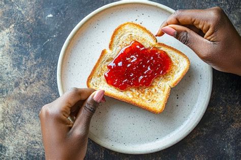 Top View Of Anonymous African American Person Spreading Jam On Fresh