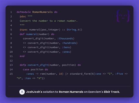 joshjosh s solution for roman numerals in elixir on exercism
