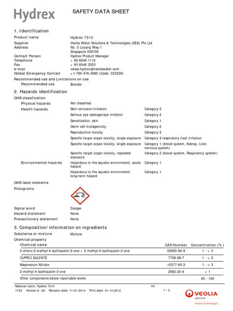 29msds Hydrex 7310 Sgghs Pdf Occupational Safety And Health Safety