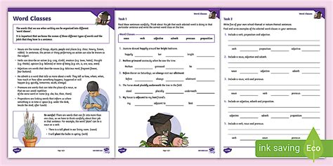 Word Classes Activity Sheets Teacher Made Twinkl