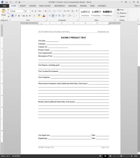 Product Testing Template