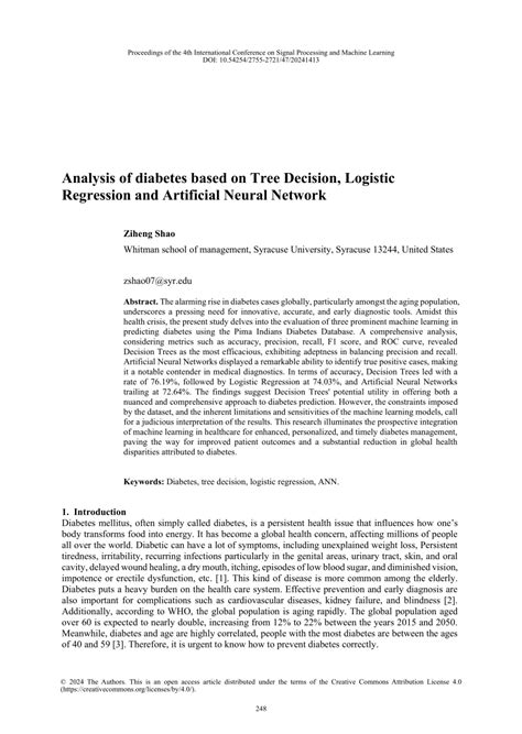 Pdf Analysis Of Diabetes Based On Tree Decision Logistic Regression