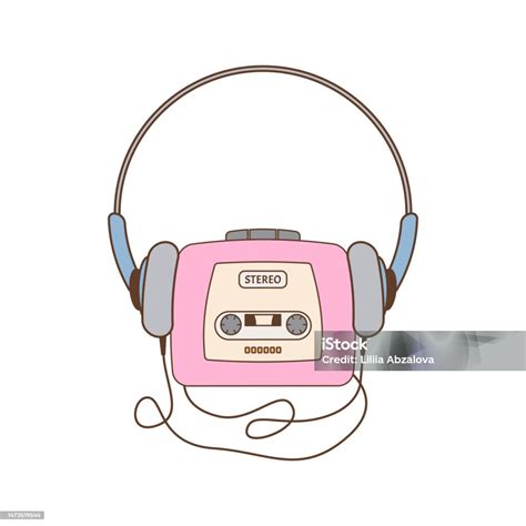 흰색 배경에 격리된 헤드폰이 있는 휴대용 오디오 카세트 플레이어 90 년대로 돌아갑니다 1990 년대 요소에 대한 향수 복고풍