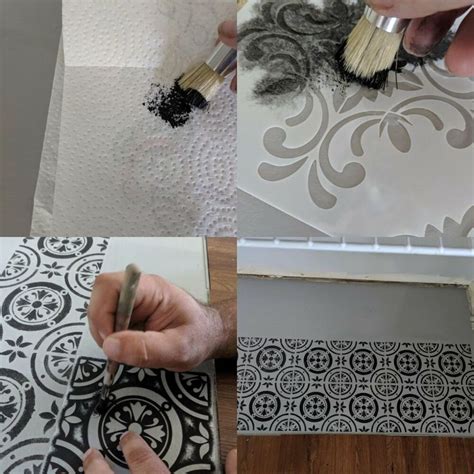 How To Stencil Tile Over Concrete And Seal With Epoxy Bathroom Crafts Diy Projects Room