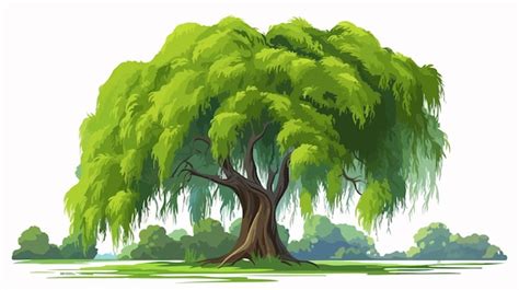 Detailed Willow Oak Tree Flat Vector Illustration On White Background