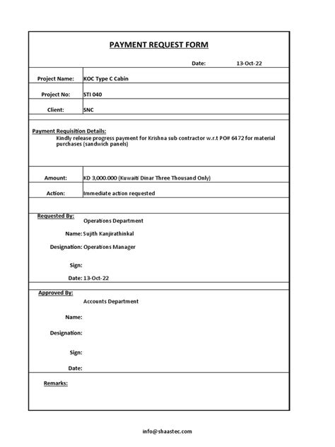 Payment Request Form Pdf