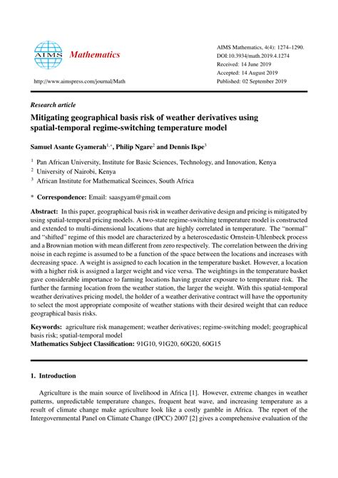 Pdf Mitigating Geographical Basis Risk Of Weather Derivatives Using Spatial Temporal Regime